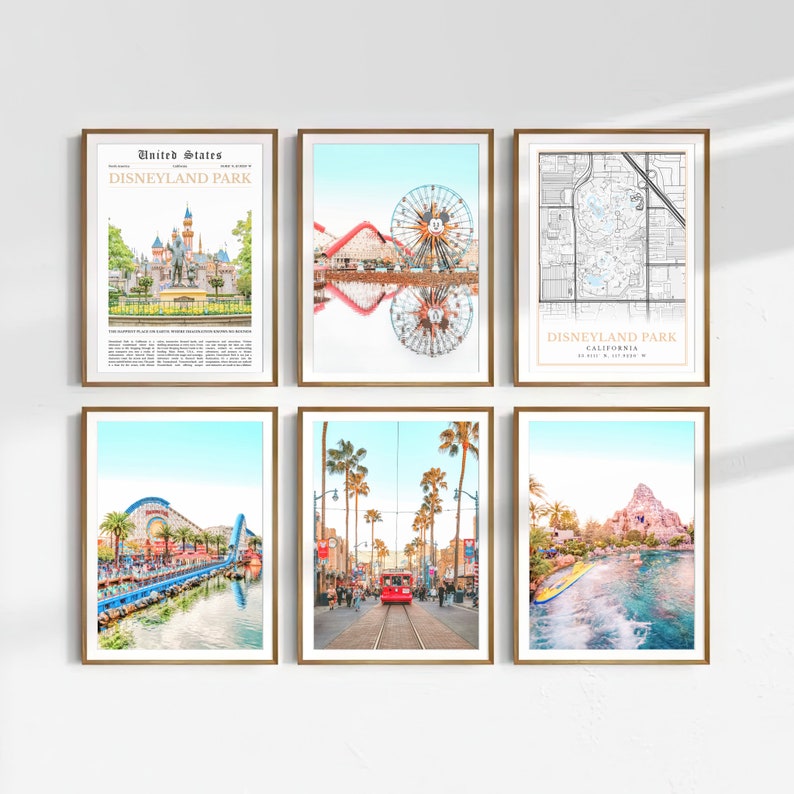 Disneyland Parks Print Set of 6, California Disneyland Park Map Decor ...