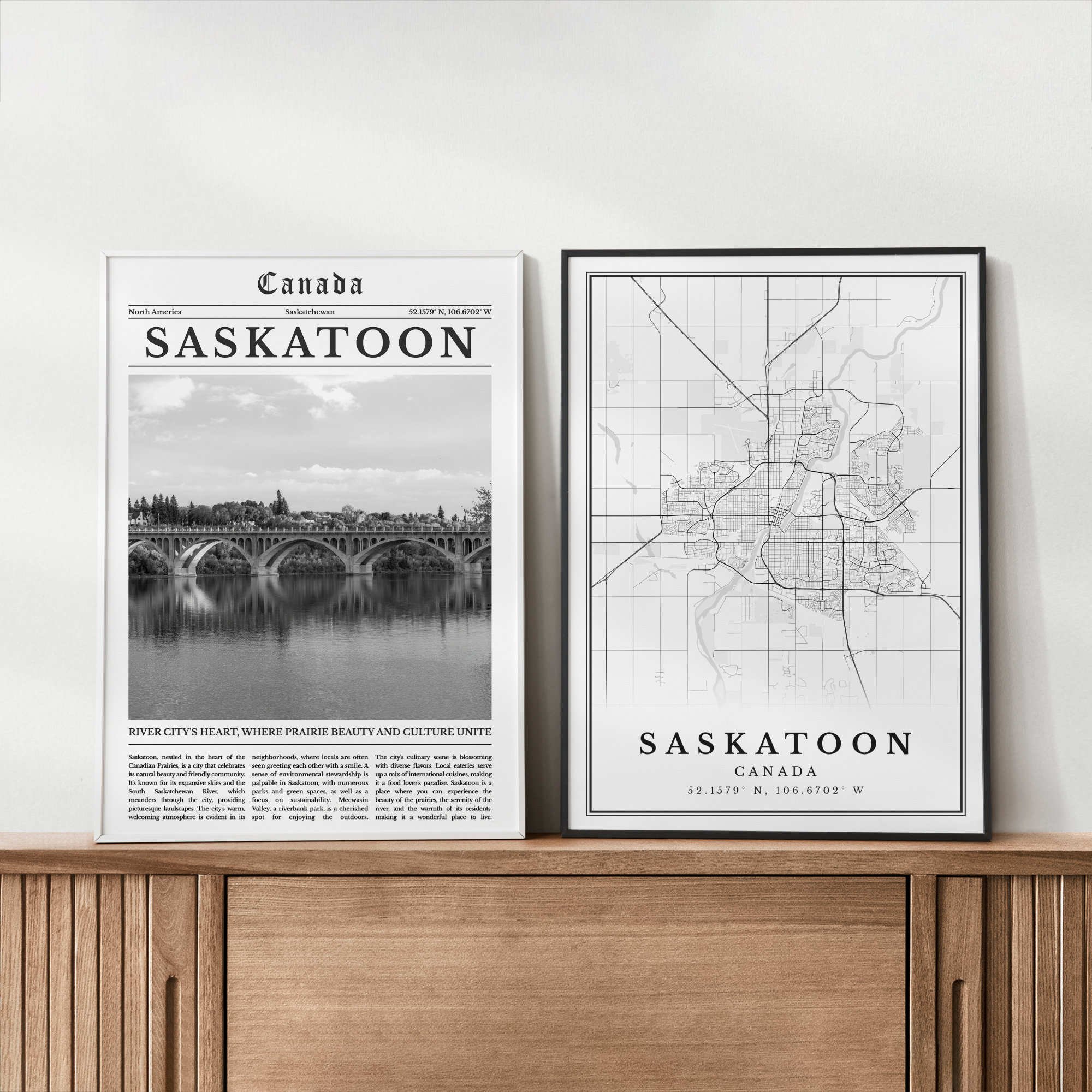 Digitales Saskatoon Print Set schwarz und weiß, Saskatoon Karte ...
