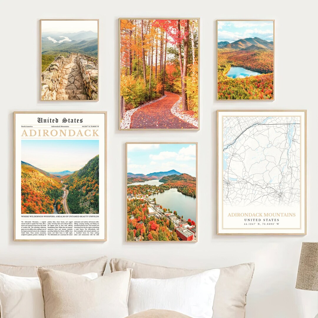 Digital Adirondack Mountains Print Set of 6, Adirondack Map Decor ...