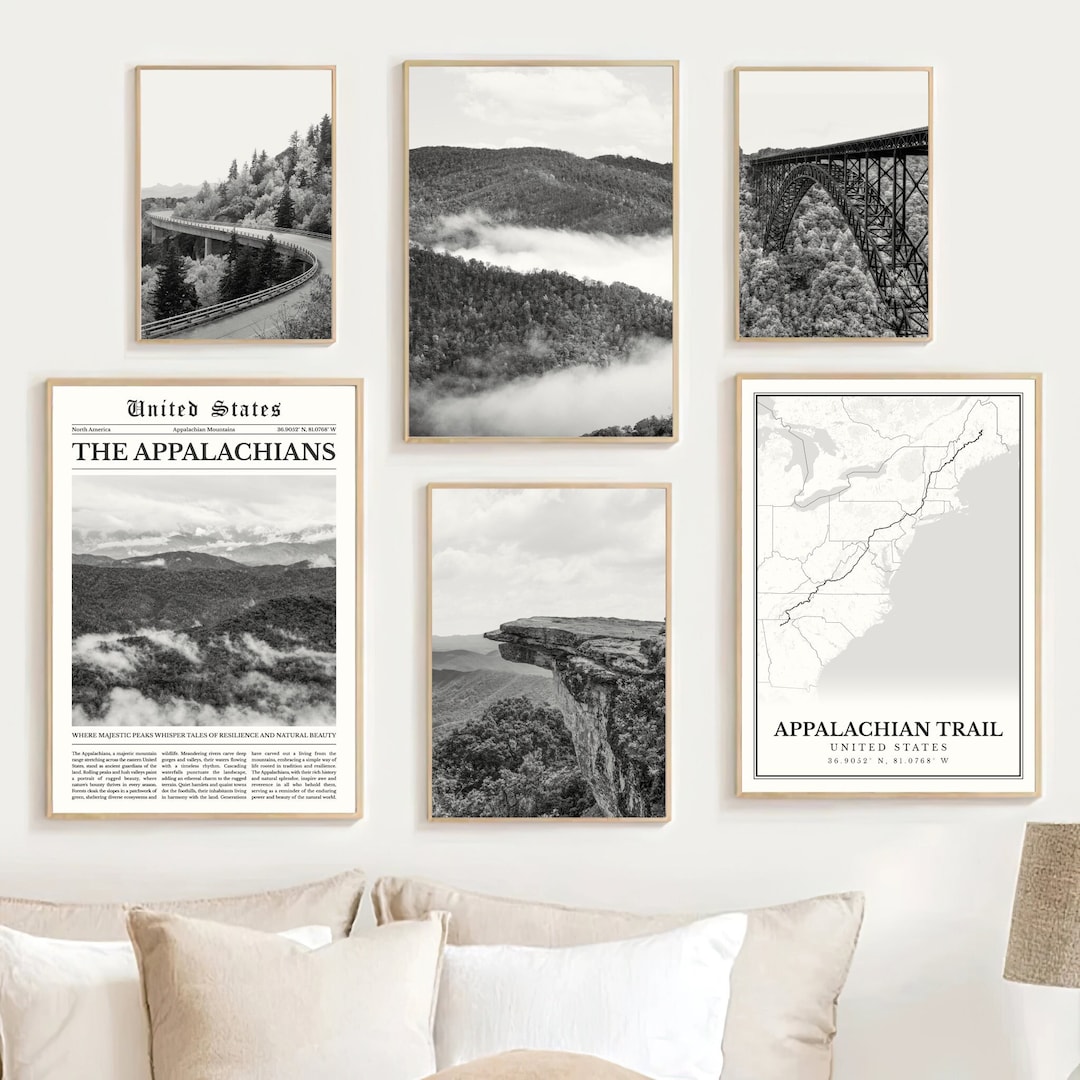 Appalachian Print, Black and White Appalachian Mountains Wall Art ...