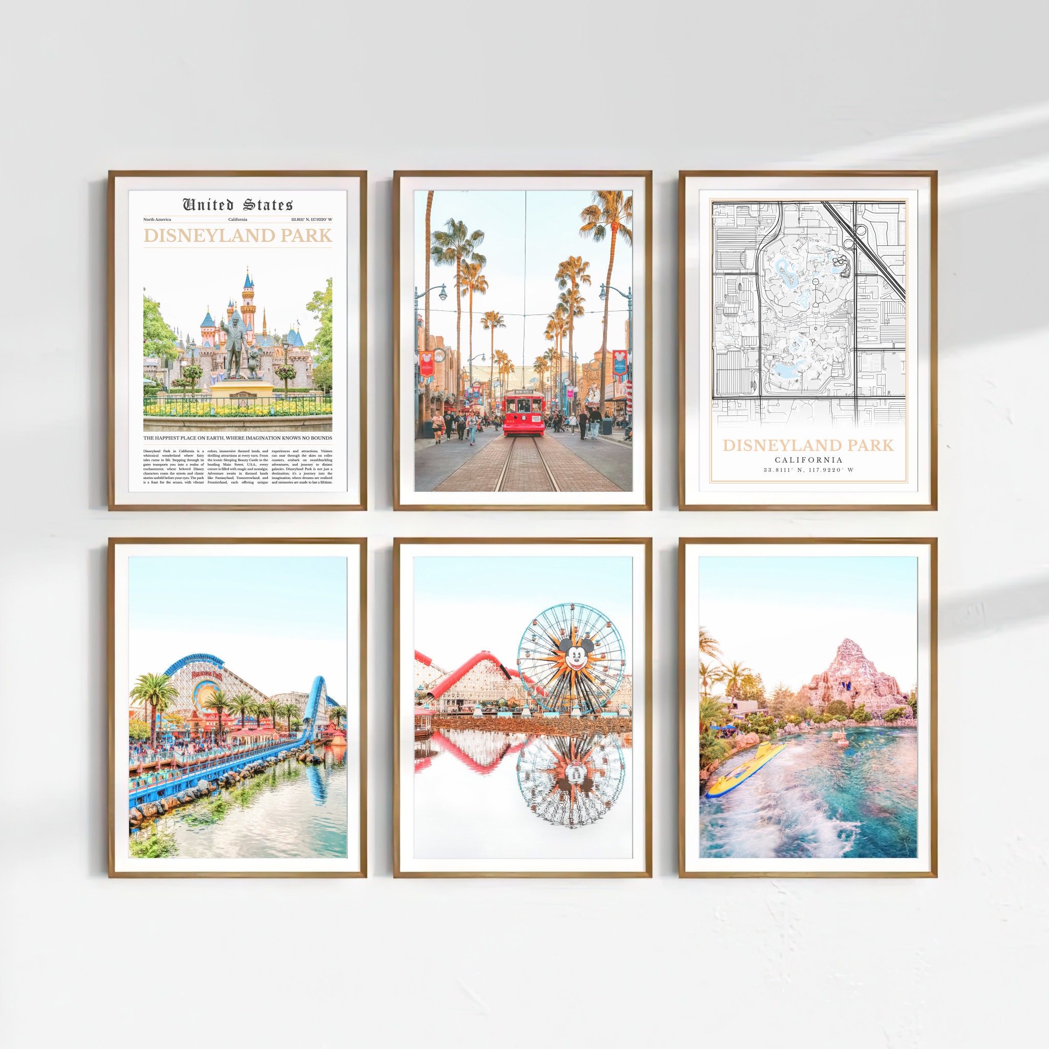 Disneyland Parks Print Set of 6, California Disneyland Park Map Decor ...