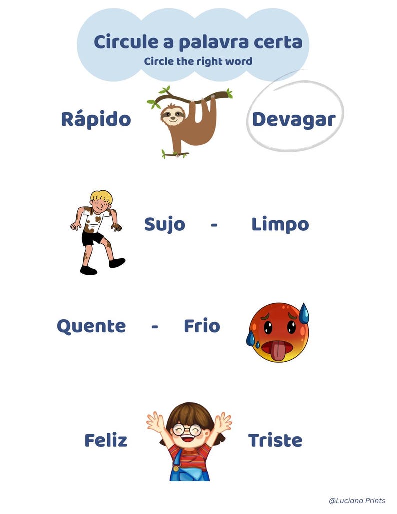 Learn Portuguese Opposites | Antônimos Activity for Kids | Bilingual ...