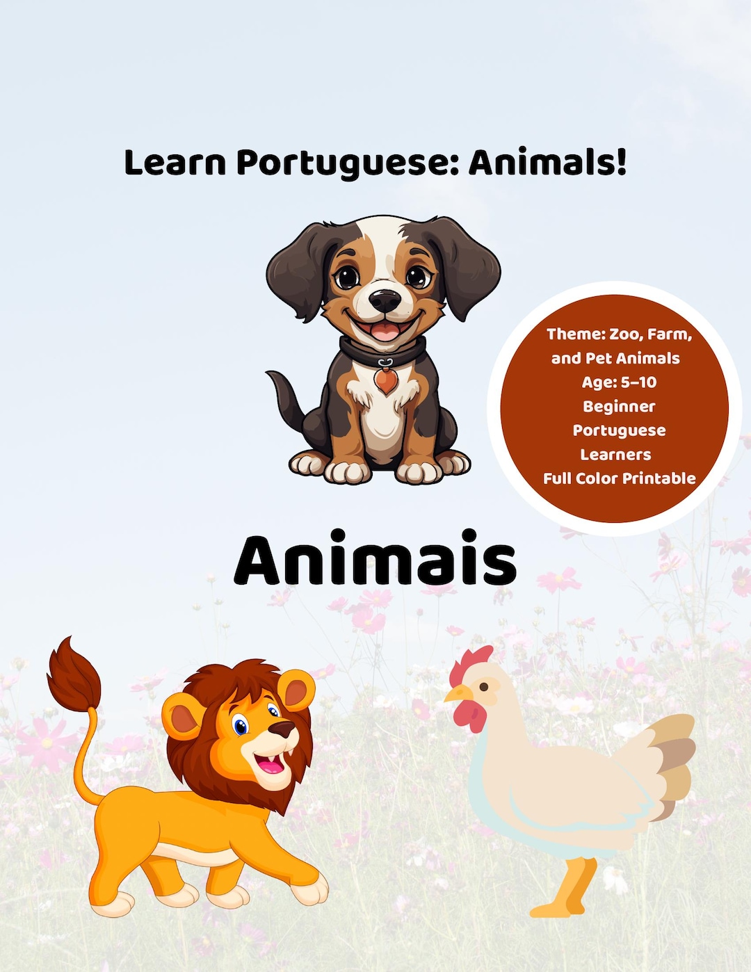 Learn Portuguese: Animal Vocabulary Printable for Kids (ages 5-10) - Etsy