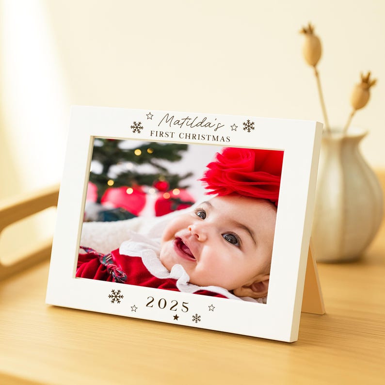 Baby’s First Christmas Photo Frame: Personalised White Frame, 6x4 5x7 ...