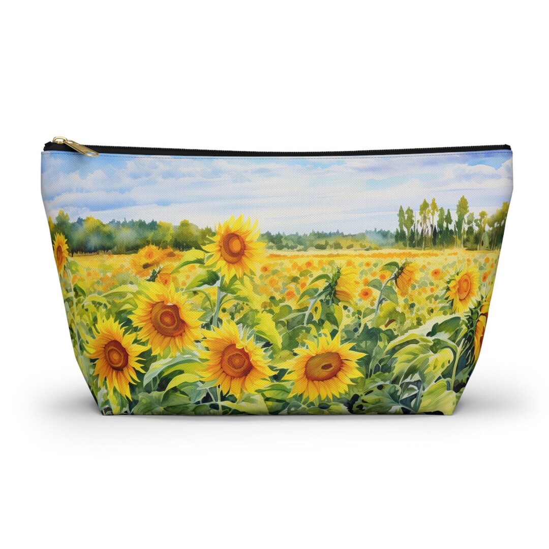 Sunflower Pouch, Floral Pouch, Field Pouch, Watercolor Style Pouch - Etsy