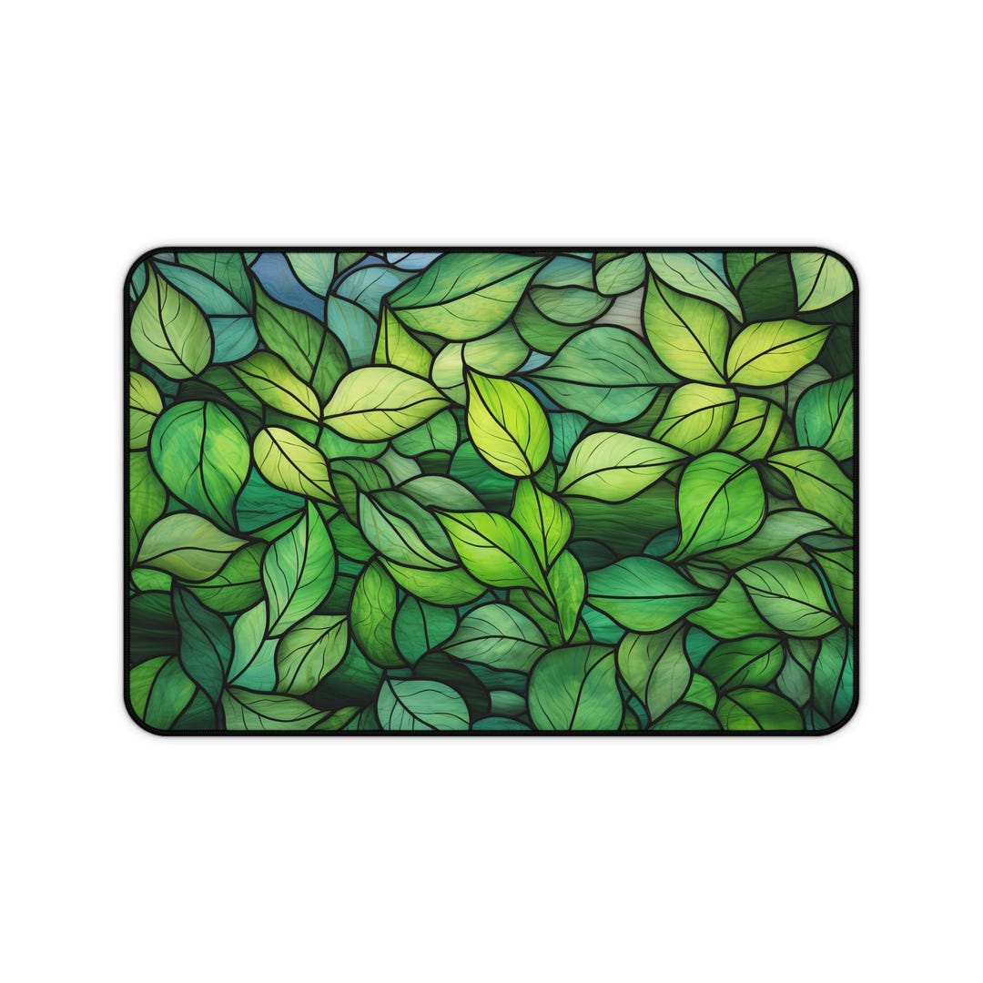 Fresh Desk Mat, Mint Desk Mat, Leaves Desk Mat, Stained Glass Window ...
