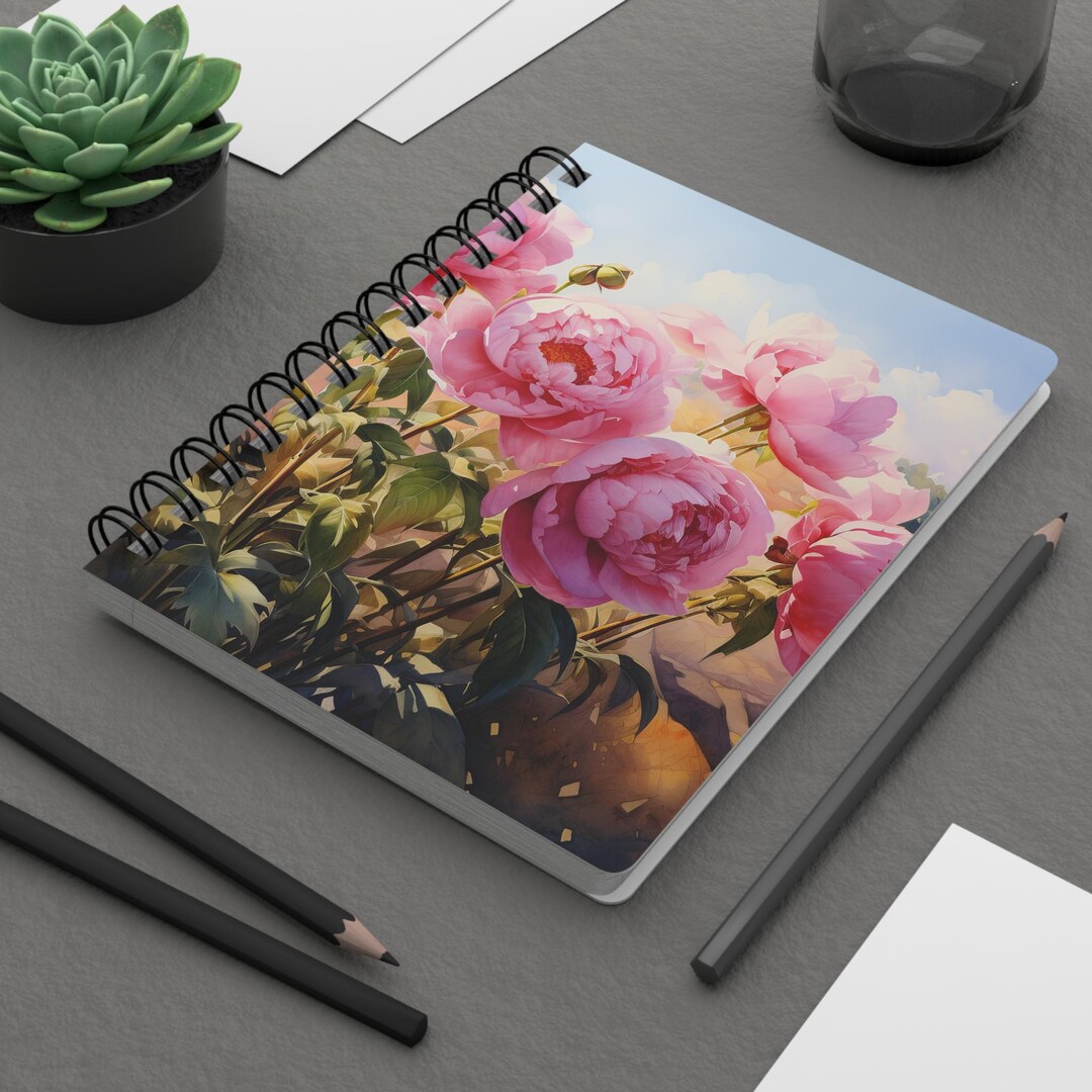 Field of Peonies Spiralbound Journal, Watercolor Style Spiralbound ...