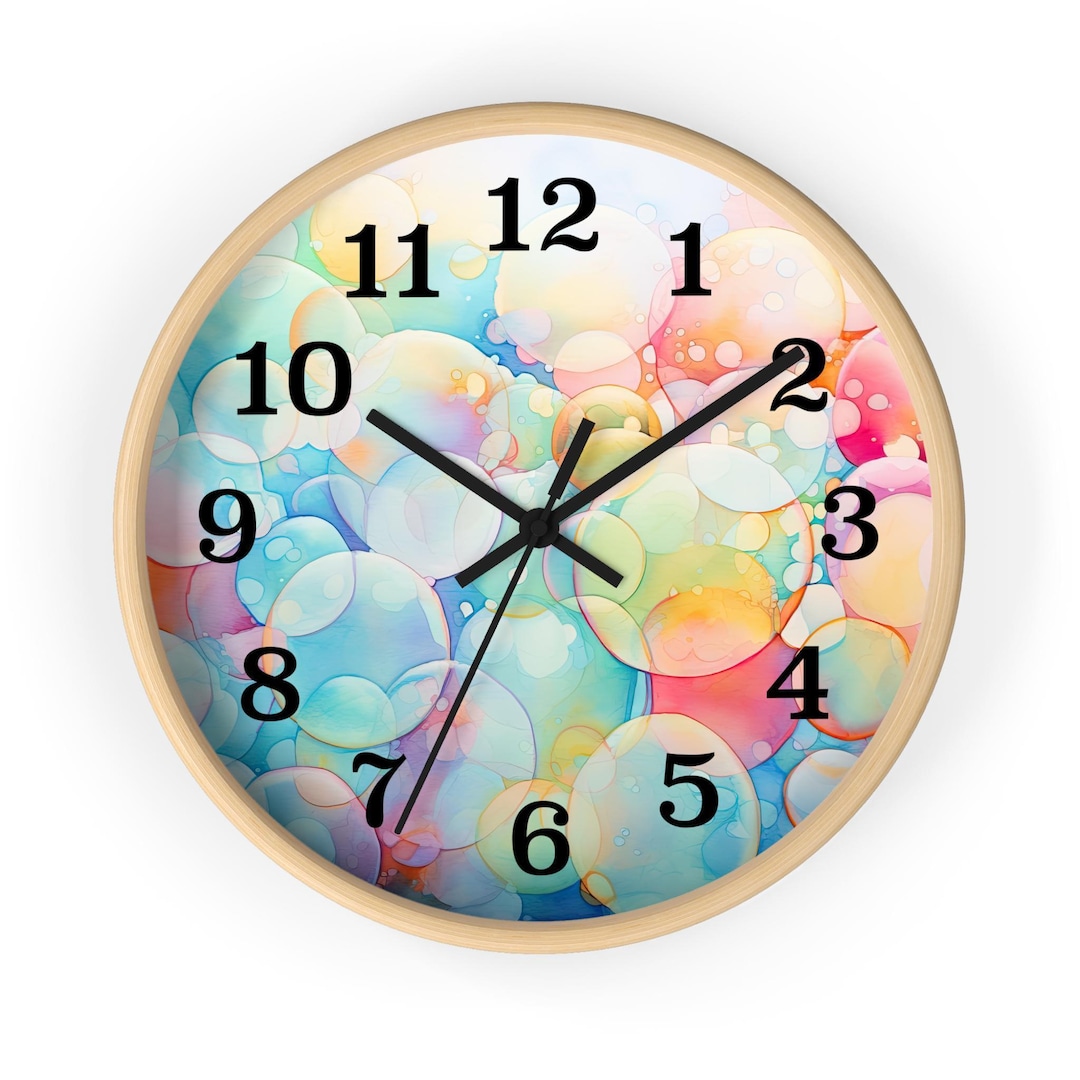 Bubbles Clock, Watercolor Style Clock, Indoor, Clocks, Accessories ...