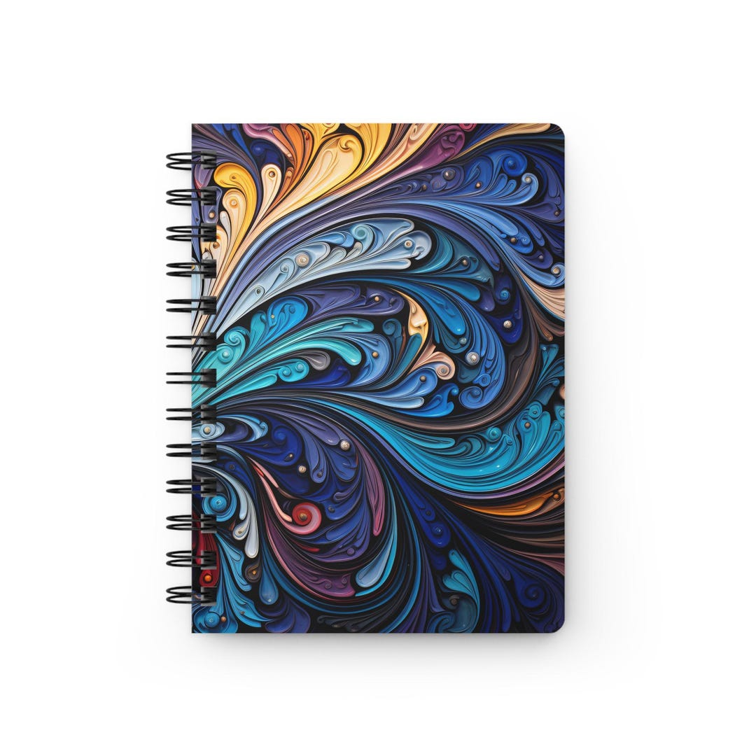 Spiral Bound Journal, Marbled Paper Journal, Stained Glass Window Style ...