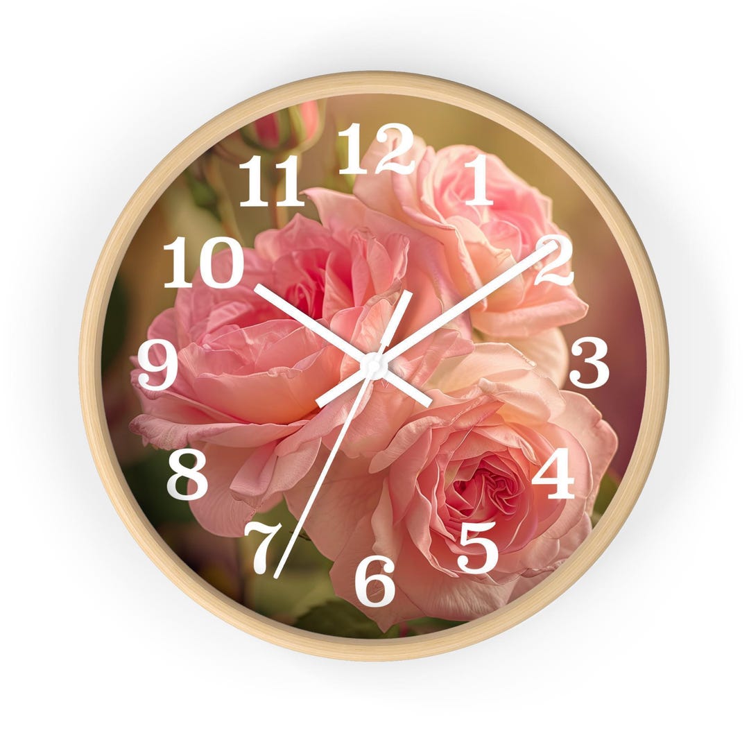 Pink Clock, Valentine Clock, Roses Clock, Photographic Style Clock ...