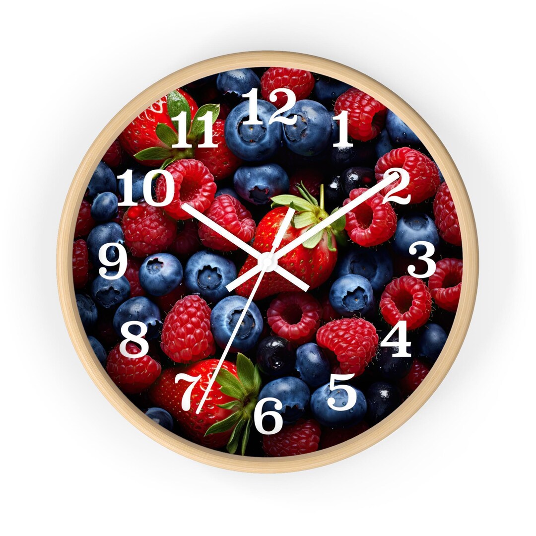 Strawberries Clock, Blueberries Clock, Raspberries Clock, Photographic ...