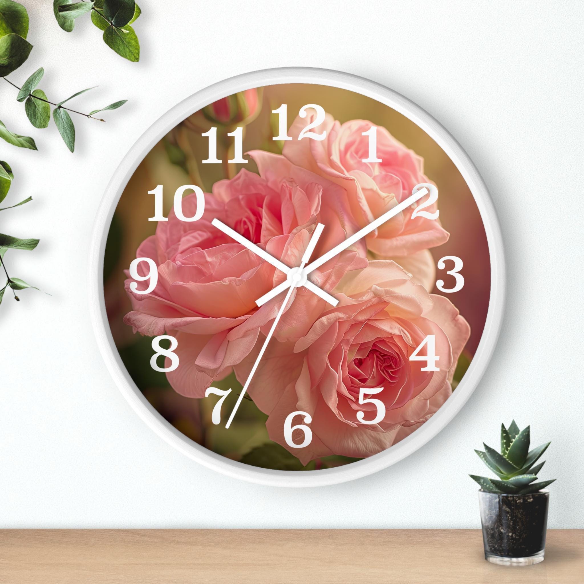 Pink Clock, Valentine Clock, Roses Clock, Photographic Style Clock ...