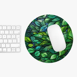 Fresh Mouse Pad, Mint Mouse Pad, Leaves Mouse Pad, Stained Glass Window ...