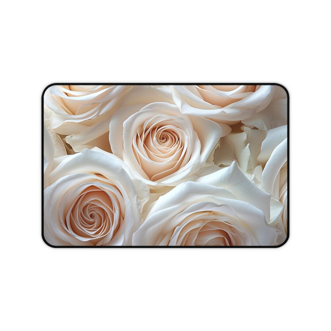 White Desk Mat, Valentine Desk Mat, Roses Desk Mat, Photographic Style ...