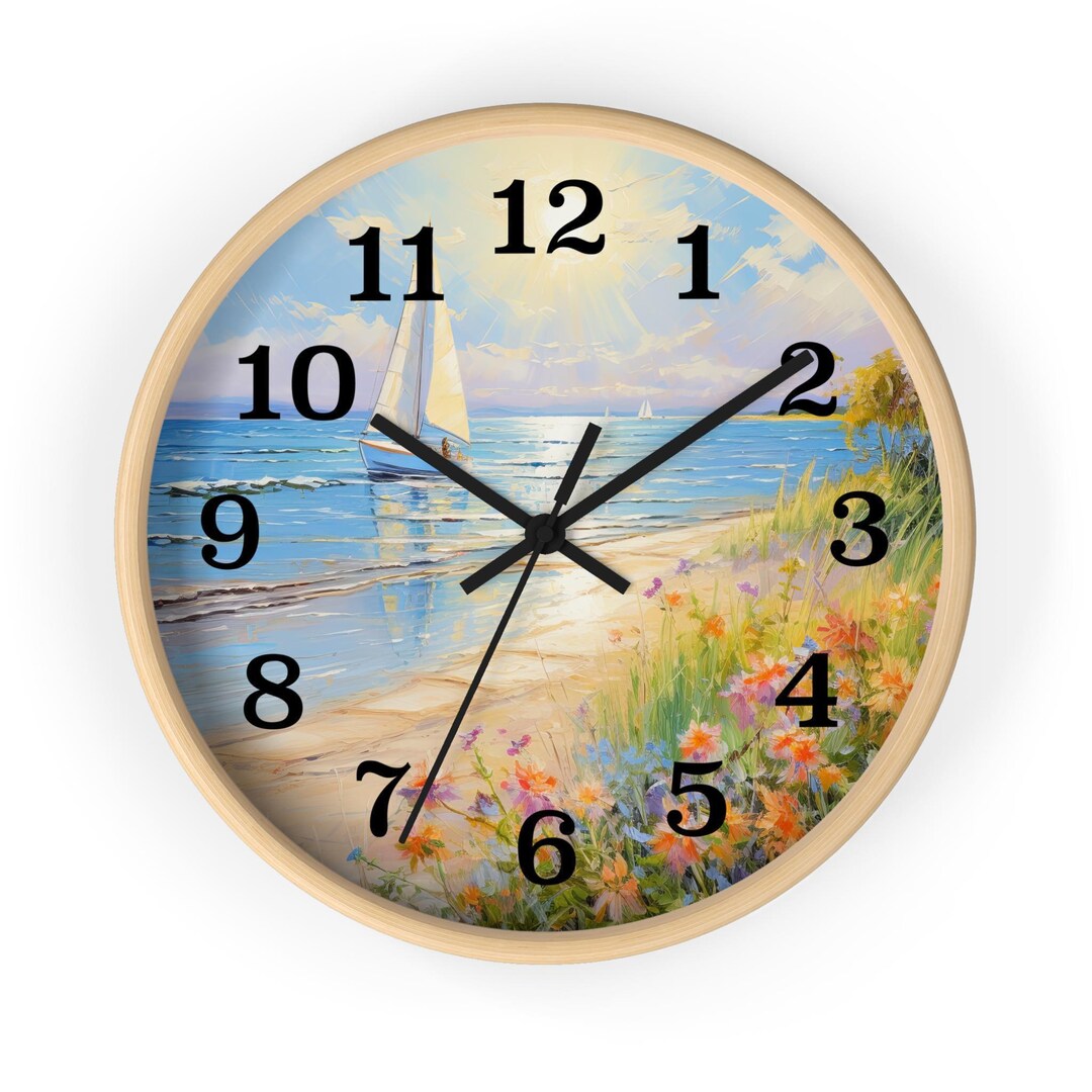 Spring Clock, Beach Clock, Fanciful Clock, Sailboat Clock, Oil Painting ...
