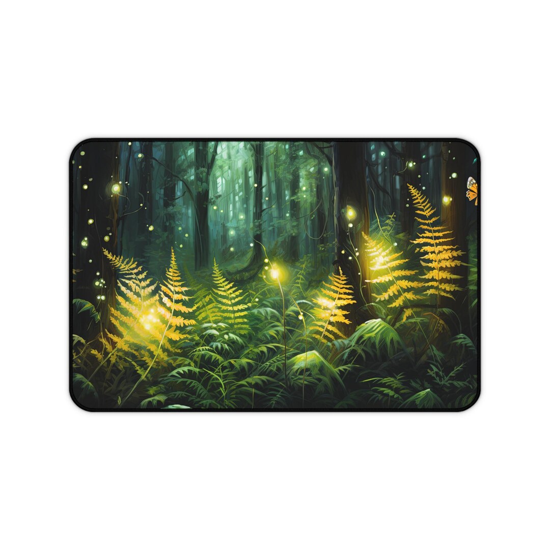 Ferns Desk Mat, Forest Desk Mat, Fireflies Desk Mat, Oil Painting Style ...