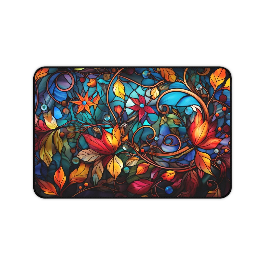 Autumn Desk Mat, Bouquet Desk Mat, Fanciful Desk Mat, Stained Glass ...