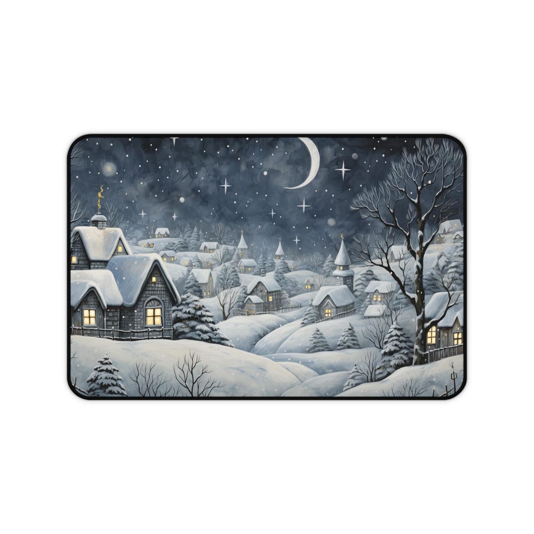 Moonlit Desk Mat, Christmas Desk Mat, Snow Desk Mat, Scene Desk Mat ...