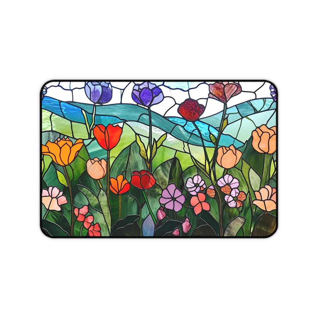 Pastel Desk Mat, Springtime Desk Mat, Scene Desk Mat, Stained Glass ...