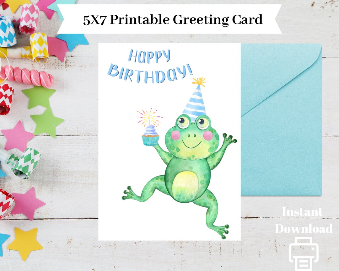 Party Frog Happy Birthday Card Printable Birthday Card Child - Etsy