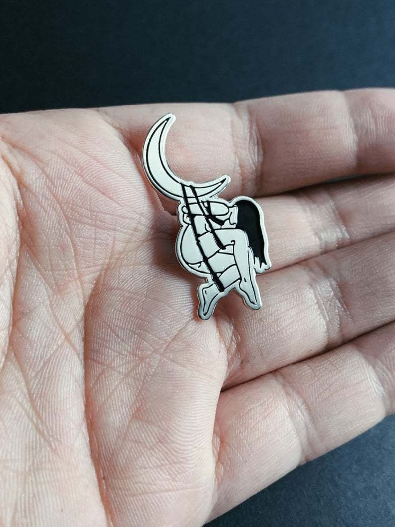 Shibari Moon Pin / Rope Bondage Girl / BDSM Kinky Erotic Gift / Silver & Black Metal Brooch - Etsy
