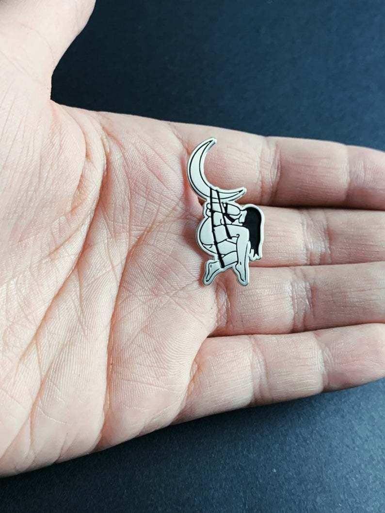 Shibari Moon Pin / Rope Bondage Girl / BDSM Kinky Erotic Gift / Silver & Black Metal Brooch - Etsy