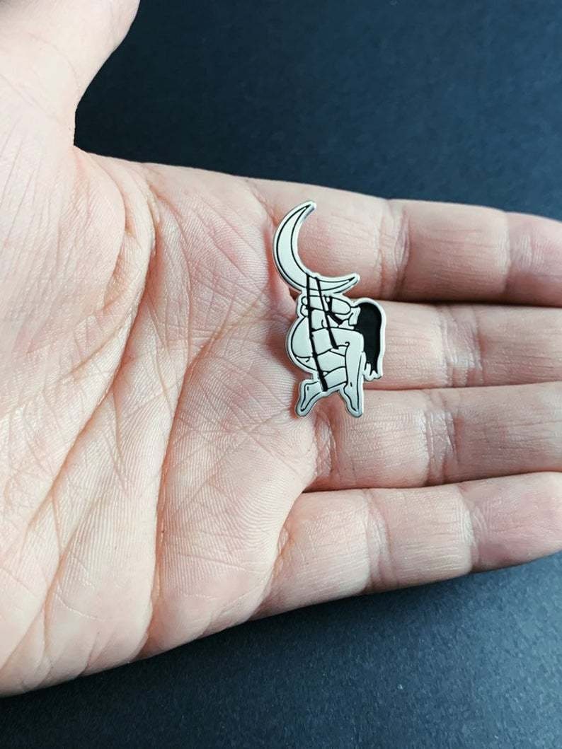 Shibari Moon Pin / Rope Bondage Girl / BDSM Kinky Erotic Gift / Silver & Black Metal Brooch - Etsy