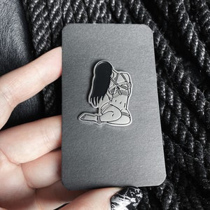Shibari Girl Art Pin / Rope Bondage / Tied up Kinky BDSM Fetish Erotic Art / Metal Black and ...