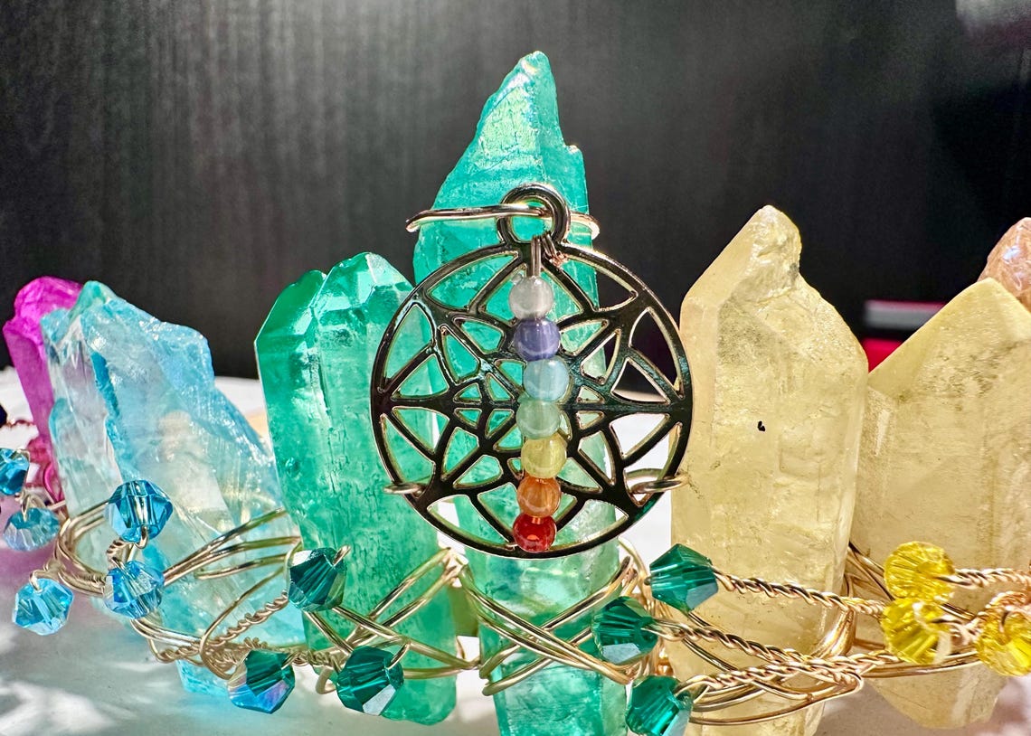 Seven Chakra Quartz Crystal Crown With Gold Band - Etsy