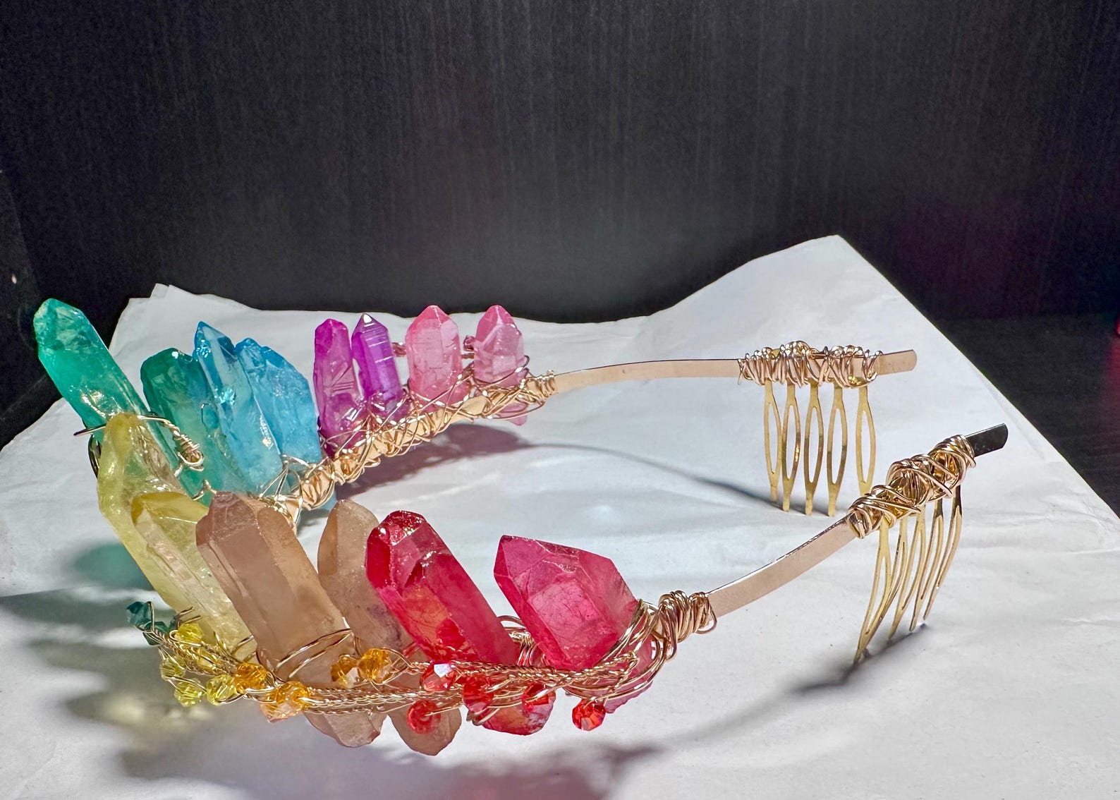 Seven Chakra Quartz Crystal Crown With Gold Band - Etsy