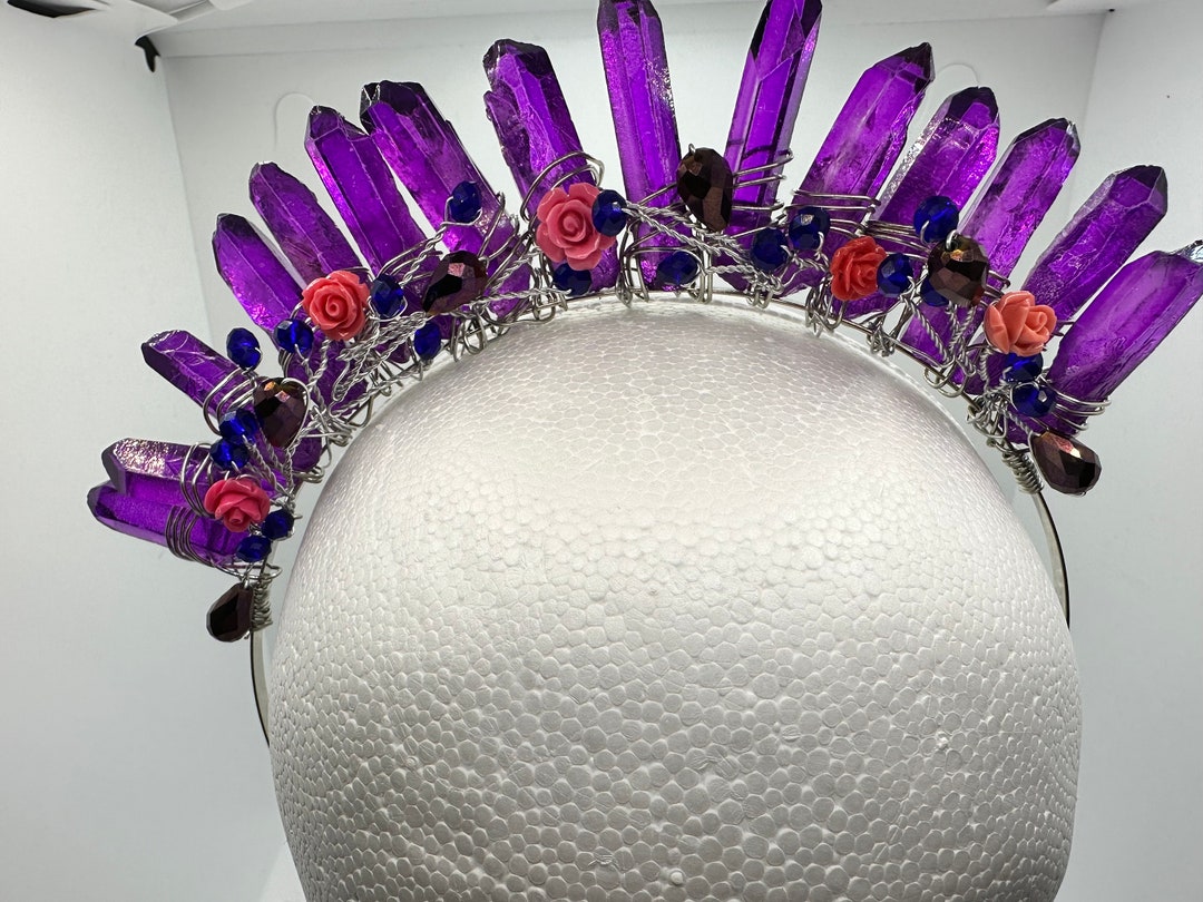 Purple Quartz Crystal Crown Bi Pride Crown Tiara Headband With Magenta ...