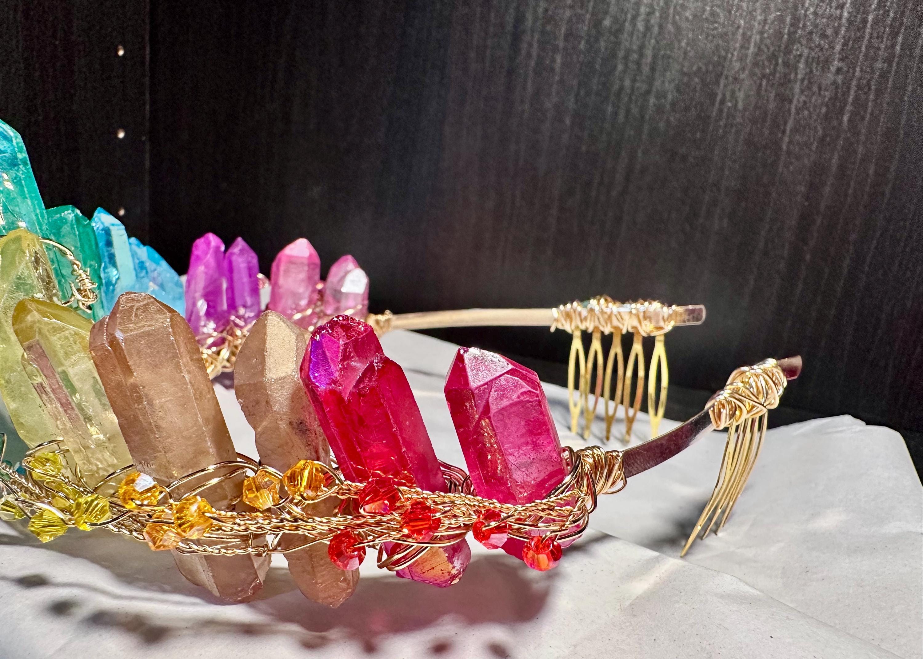 Seven Chakra Quartz Crystal Crown With Gold Band - Etsy