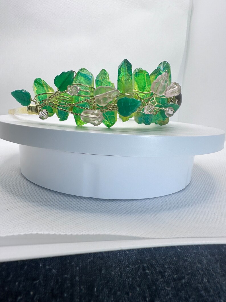 Earth Elemental Crystal Crown, Green and Yellow Crystals, Pink Rose ...