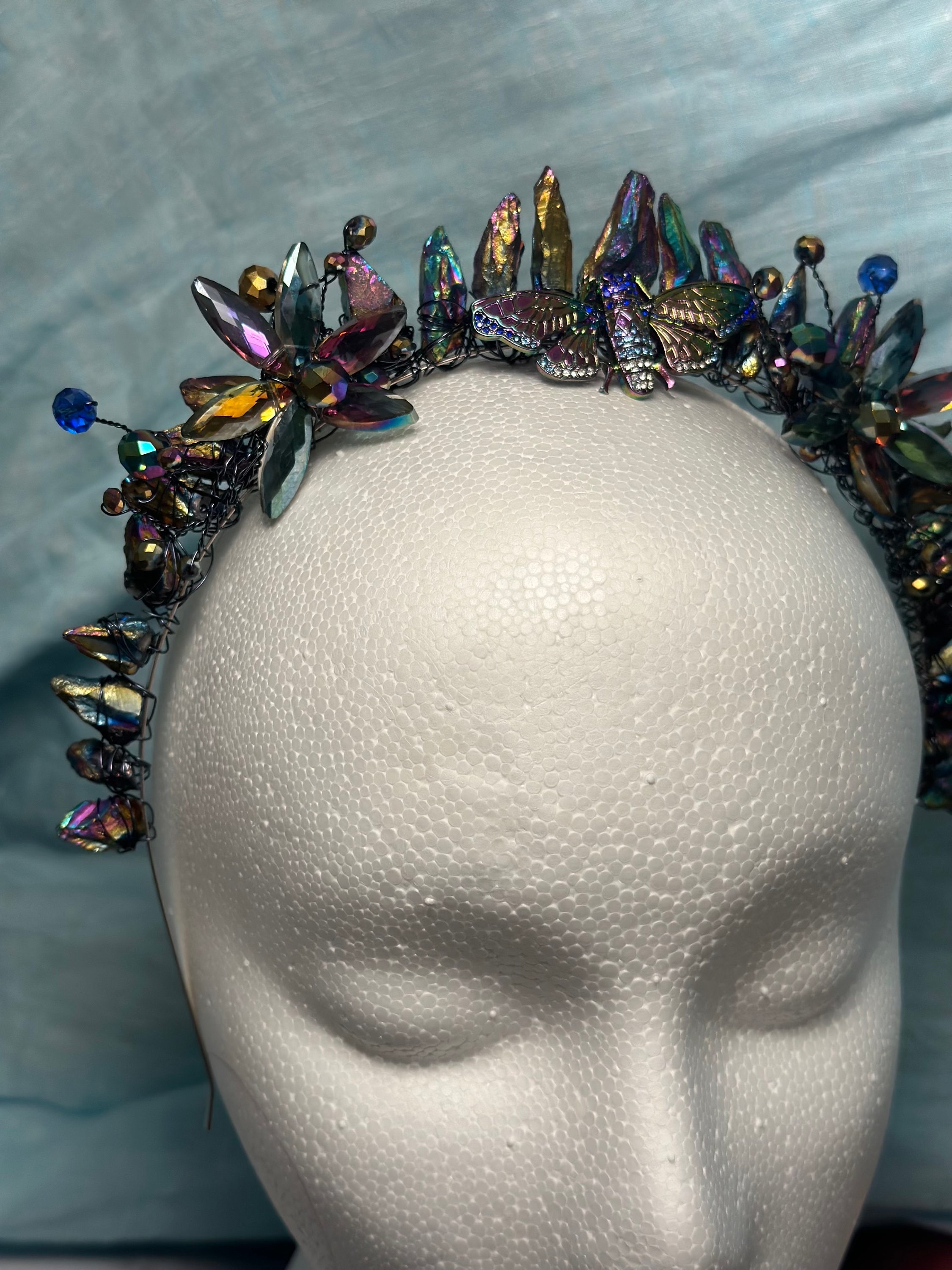 Rainbow Moth Aura Quartz Crystal Crown - Etsy