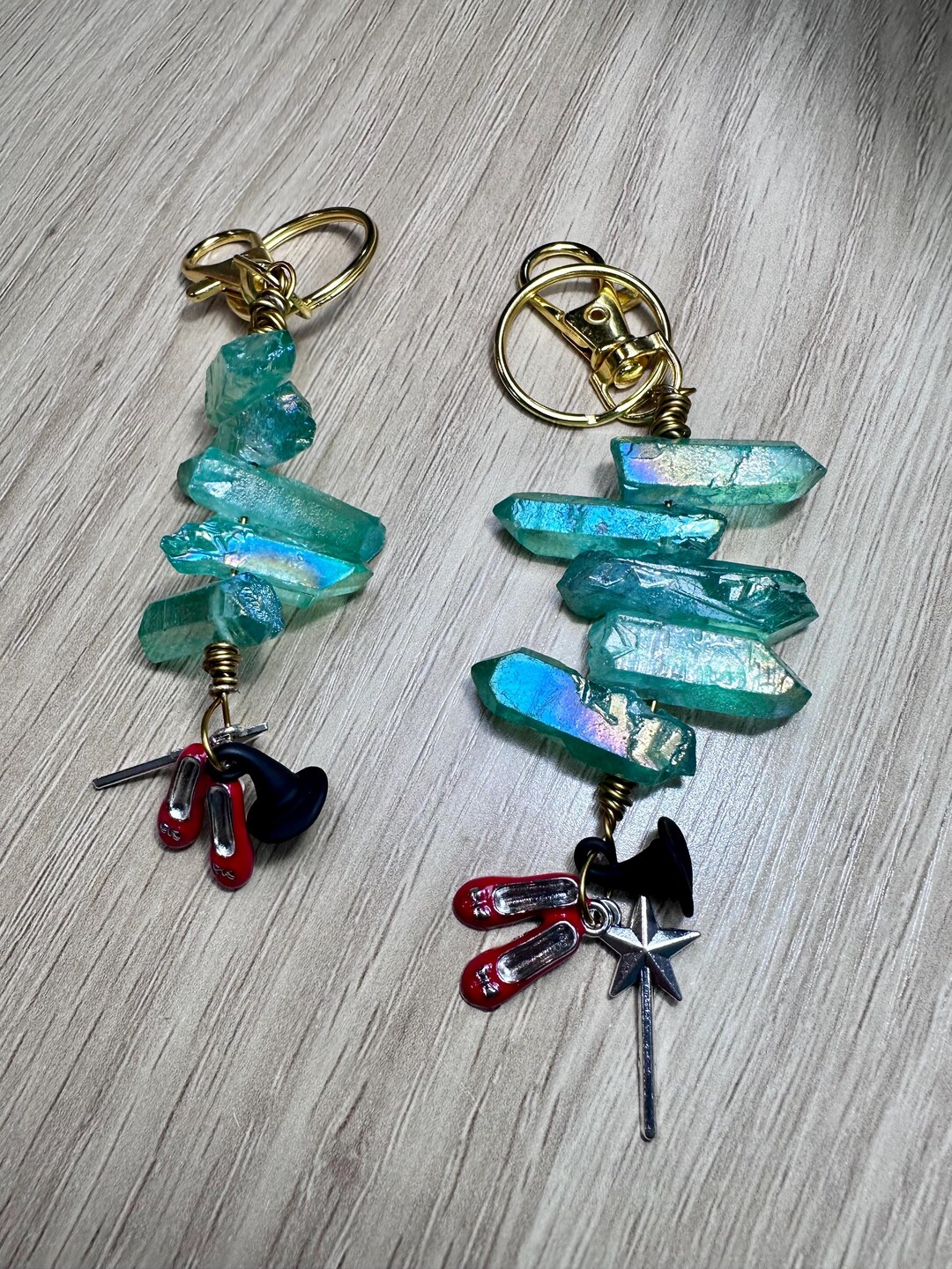 Wicked for Good Inspired Keychain: Emerald Quartz Crystal, Ruby ...
