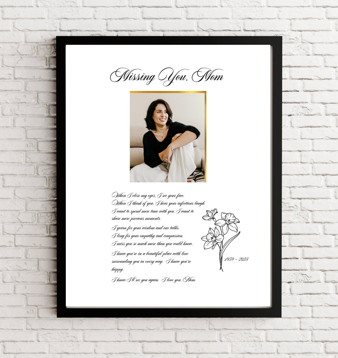 In MEMORIAM. Photo and Birth Flower Art Memento for Mother. Personal ...