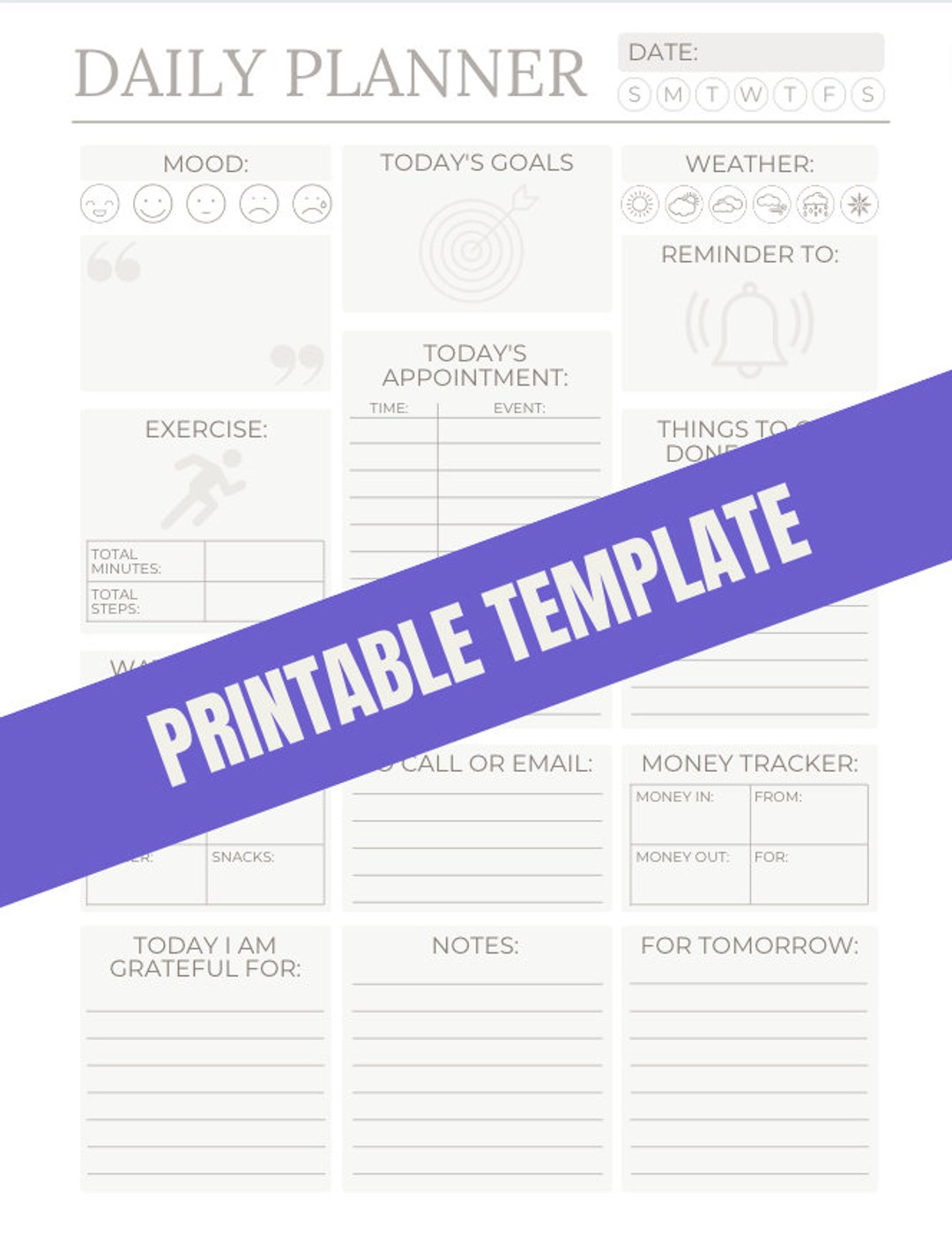 PRINTABLE | Simple Daily Planner Template | Minimalistic Aesthetic ...