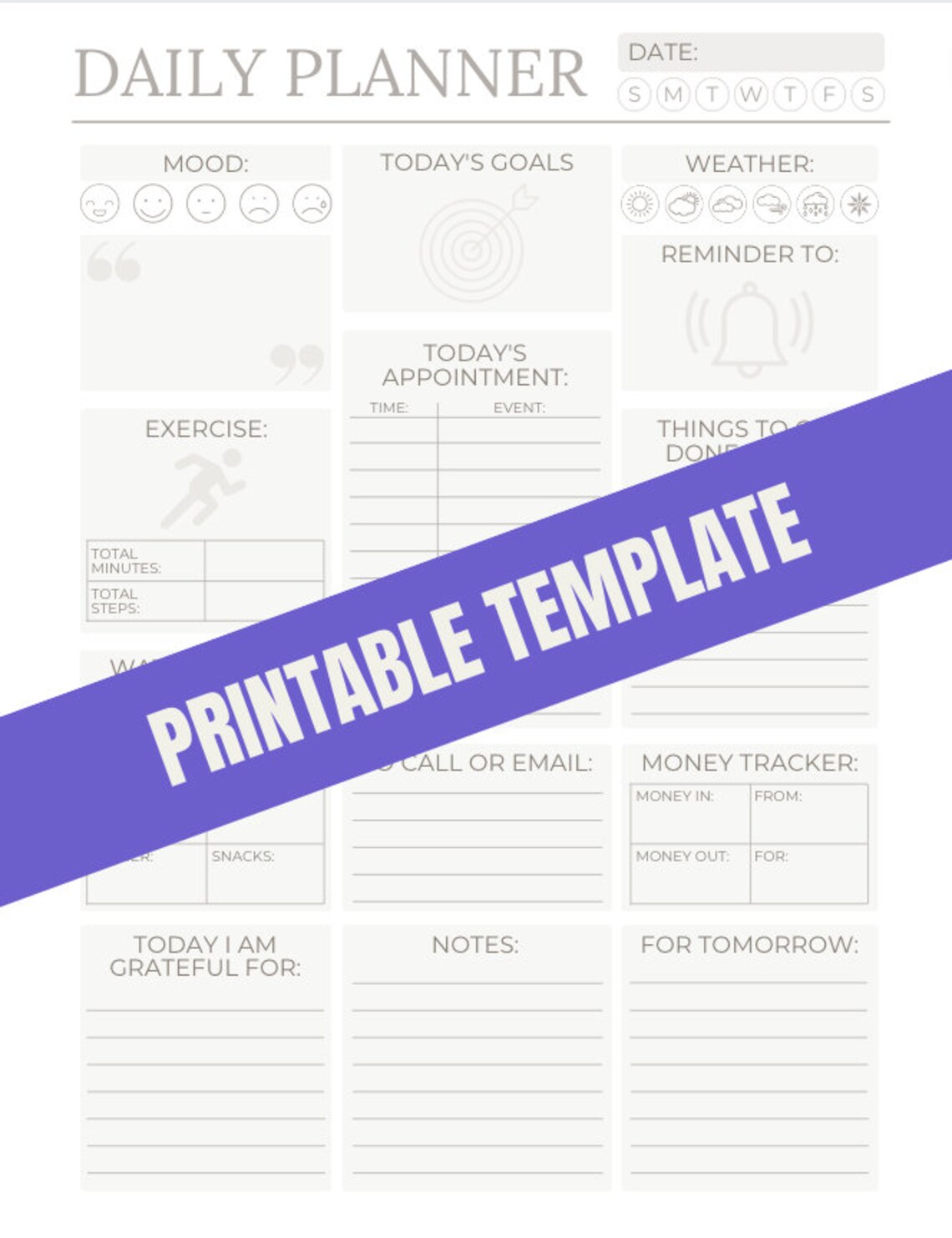 PRINTABLE Simple Daily Planner Template Minimalistic - Etsy