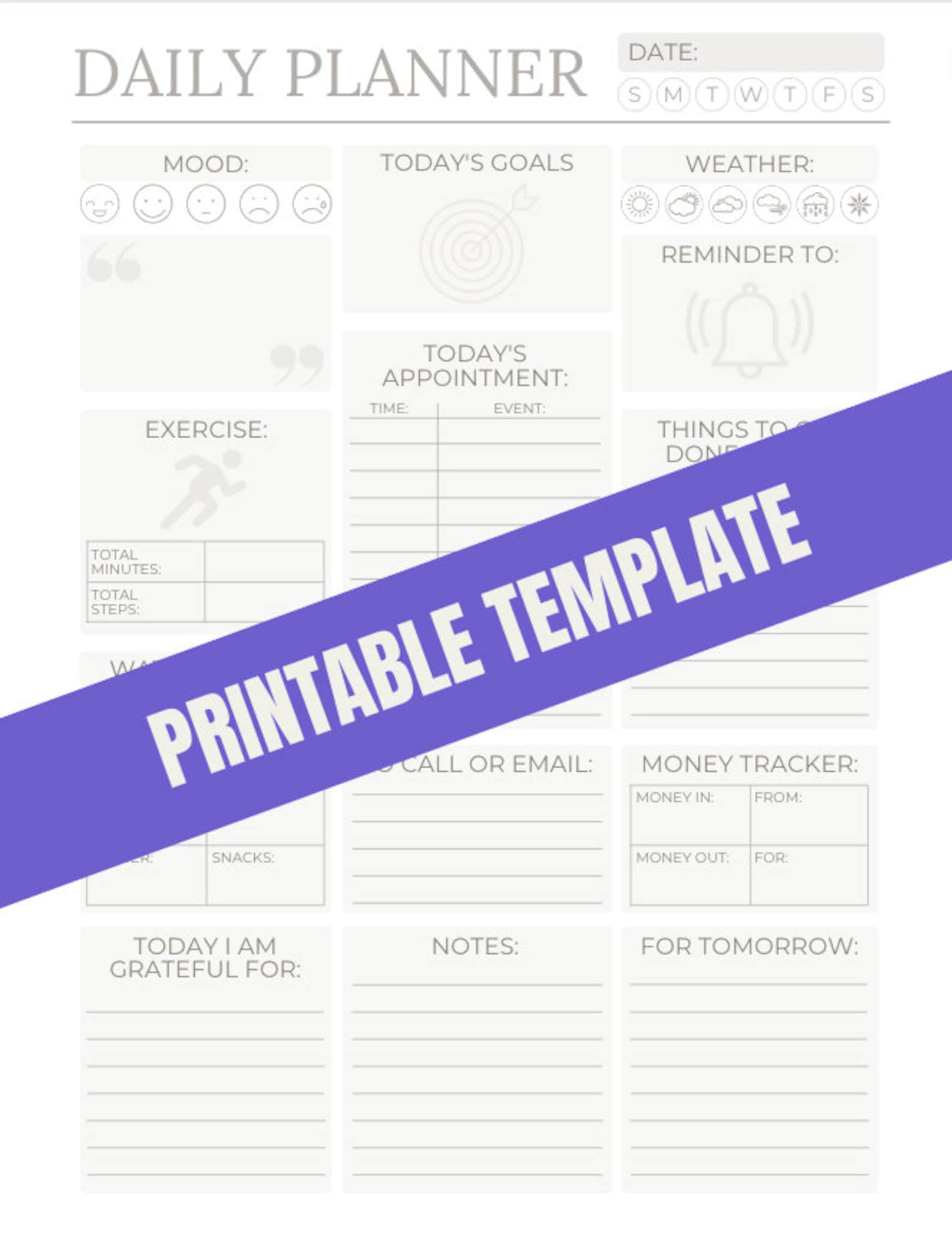 PRINTABLE | Simple Daily Planner Template | Minimalistic Aesthetic ...