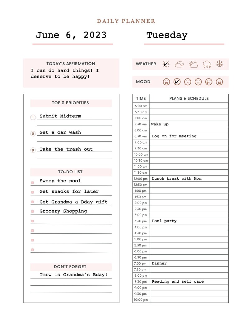 SIMPLE Daily Planner - Pink Aesthetic - Etsy