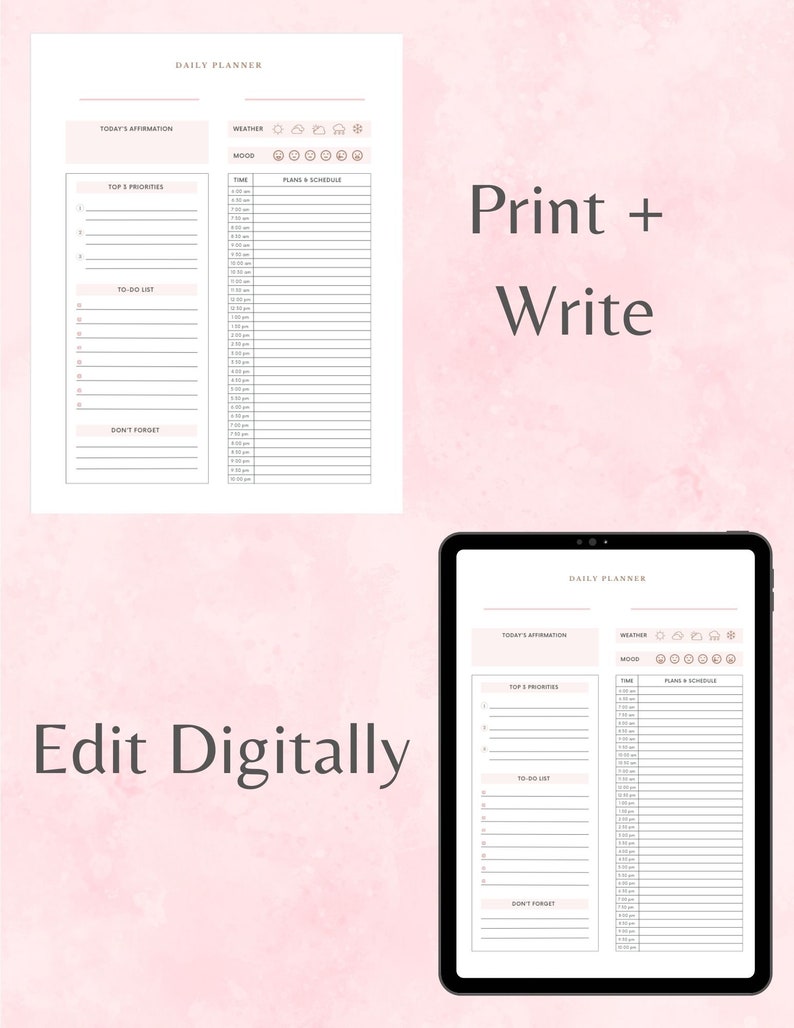 SIMPLE Daily Planner - Pink Aesthetic - Etsy