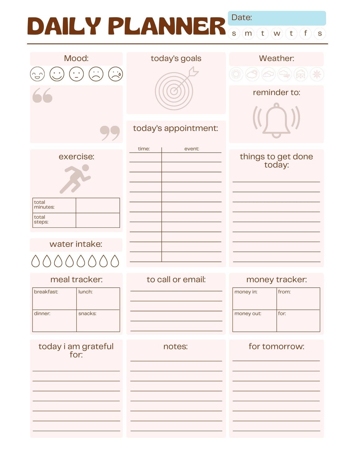 PRINTABLE Daily Planner Template | Minimalistic Aesthetic ...