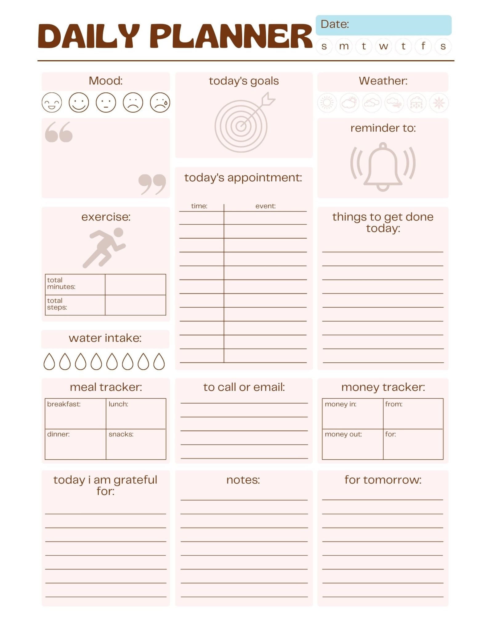 PRINTABLE Daily Planner Template | Minimalistic Aesthetic ...