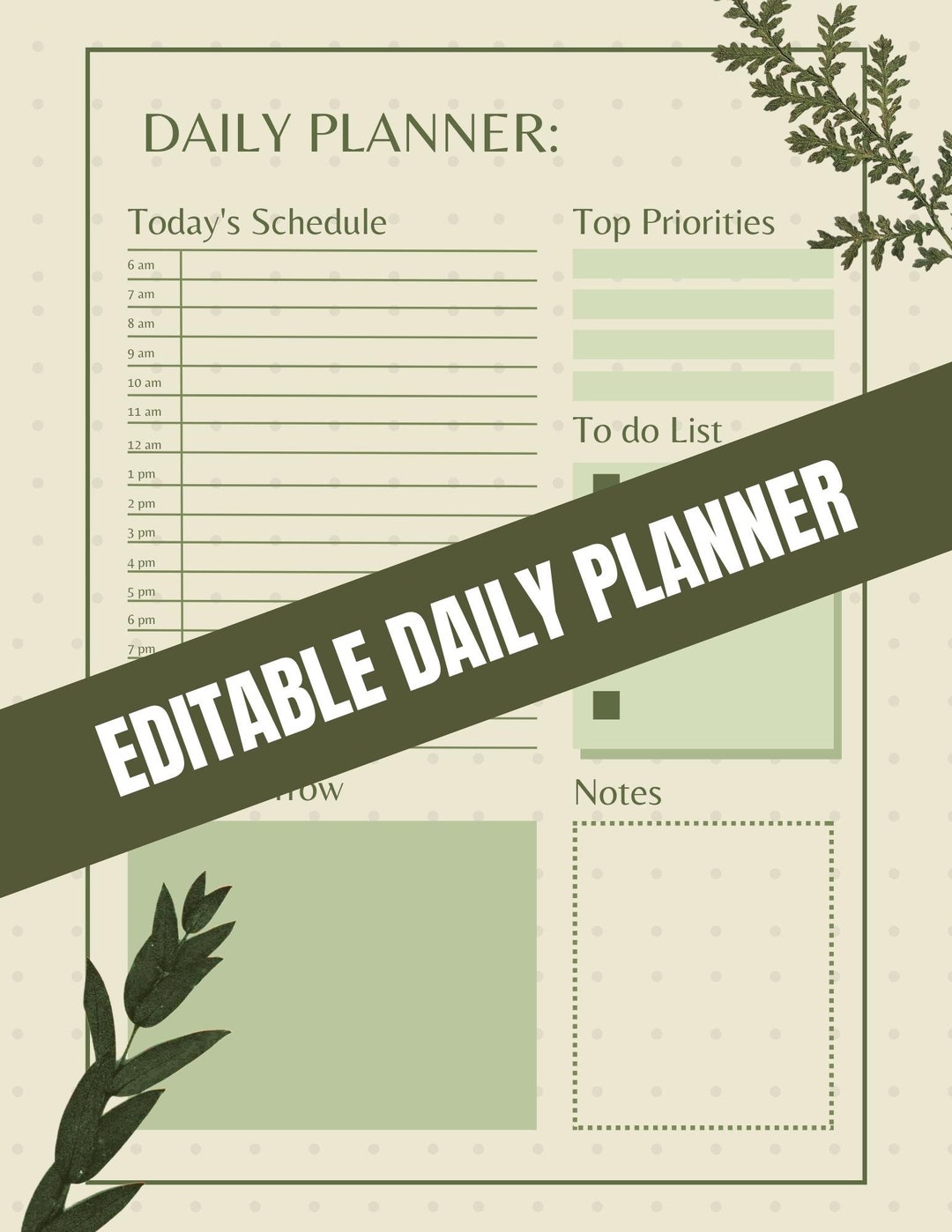 Green Aesthetic Simple Daily Planner - Etsy