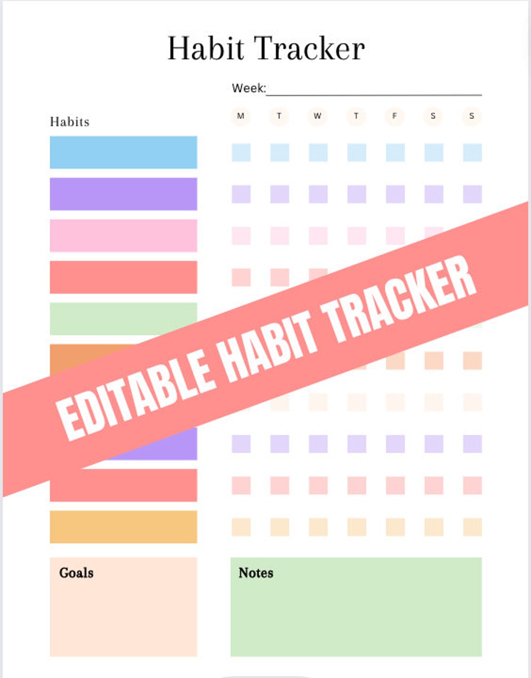 SIMPLE EDITABLE Weekly Habit Tracker - Etsy