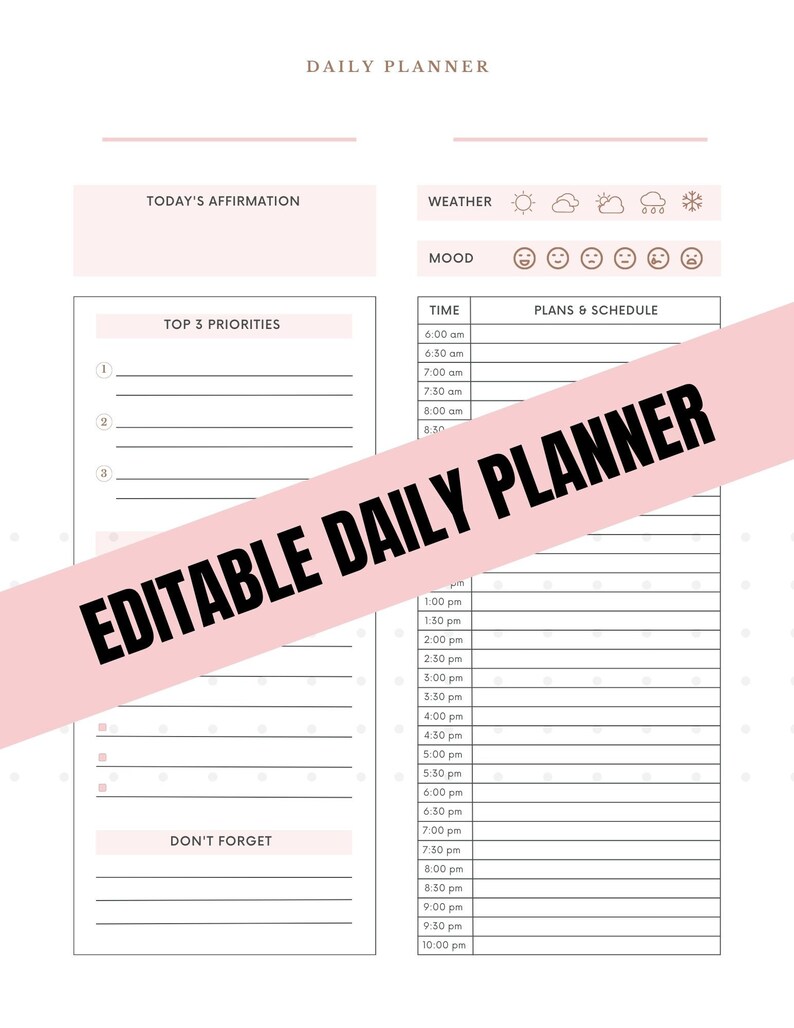 SIMPLE Daily Planner - Pink Aesthetic - Etsy
