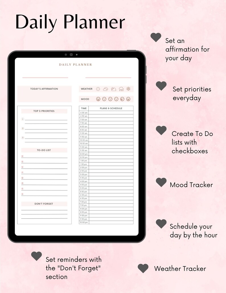 SIMPLE Daily Planner - Pink Aesthetic - Etsy