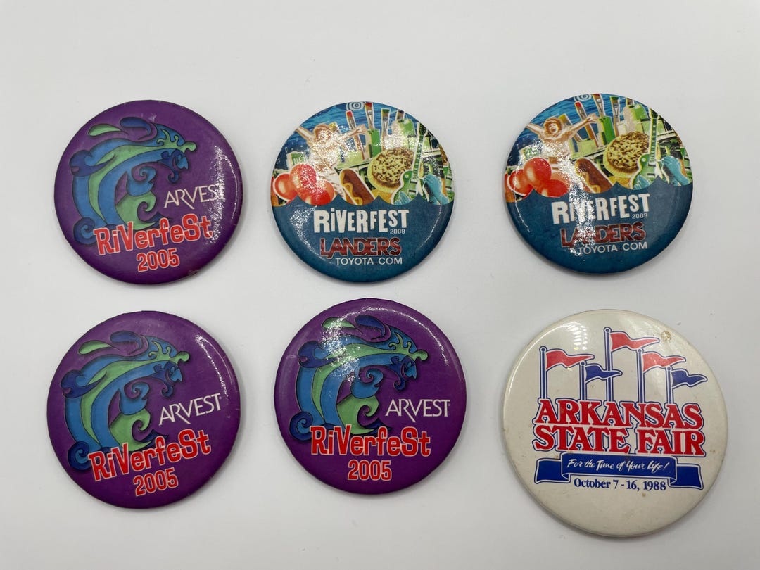 Vintage 2005/2009 Riverfest & 1988 Arkansas State Fair Button Pin ...