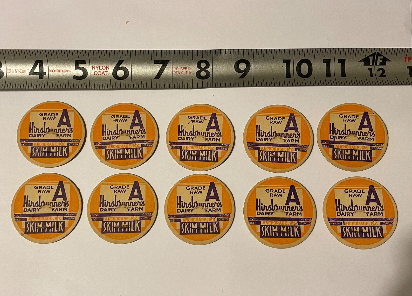 10 Hirslrunners Dairy Farm Milk Bottle Caps ANCHORAGE, KY Vintage New ...
