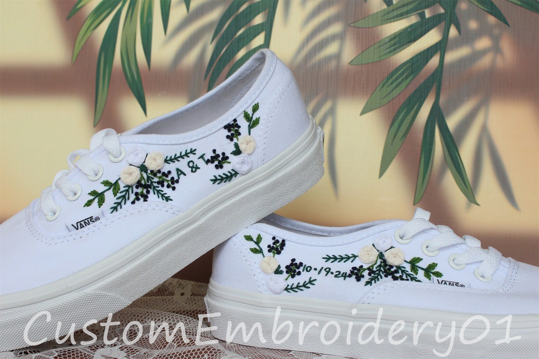 Custom Vans Embroidered Shoes Vans Bridal Sneakers Embroidered Wedding ...